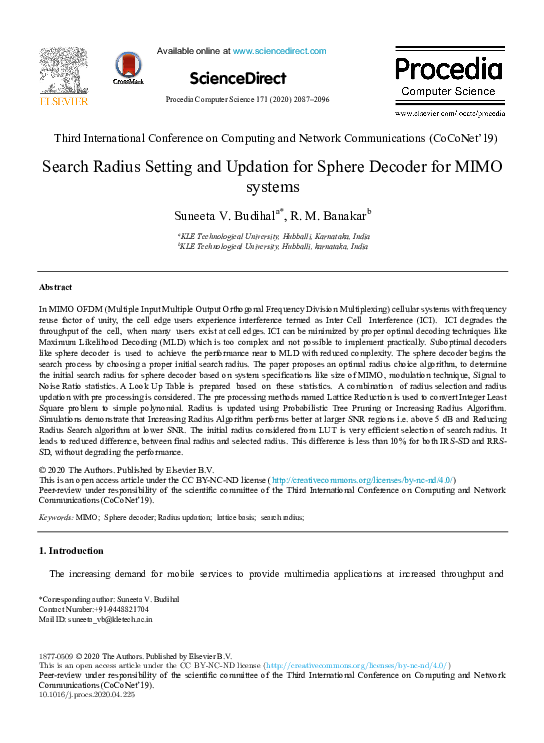 (PDF) Search Radius Setting and Updation for Sphere Decoder for MIMO systems