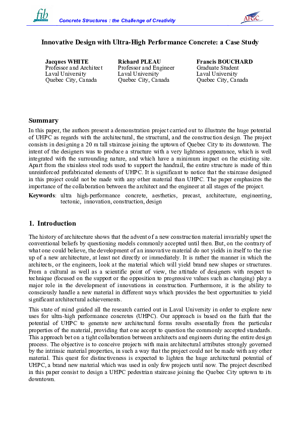 (PDF) Innovative Design with Ultra-High Performance Concrete: a Case Study