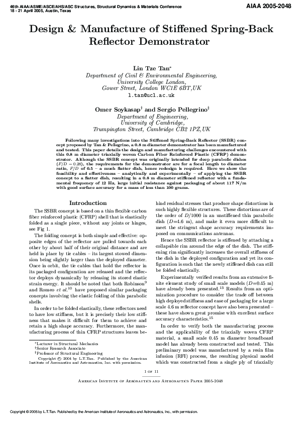 (PDF) Design Manufacture of Stiffened Spring-Back Reflector Demonstrator