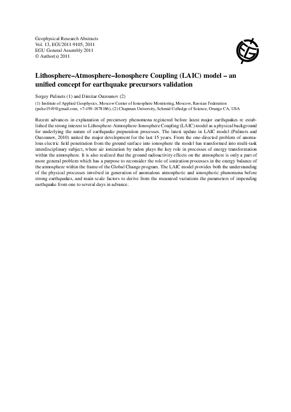 (PDF) Lithosphere–Atmosphere–Ionosphere Coupling (LAIC) model – An ...