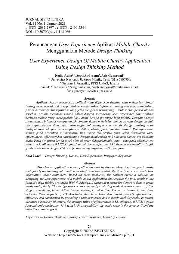 (PDF) User Experience Design Of Mobile Charity Application Using Design Thinking Method