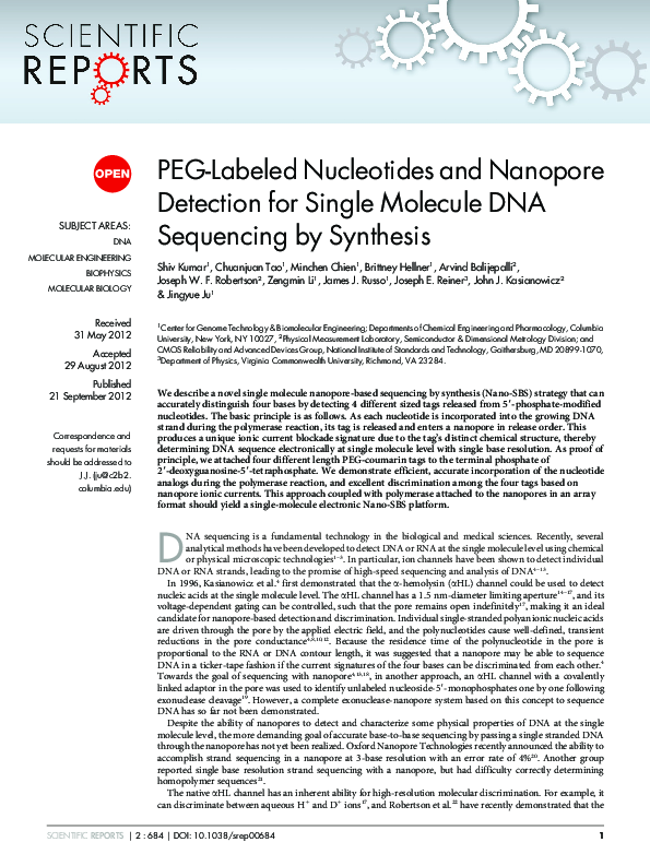(PDF) PEG-labeled nucleotides and nanopore detection for single ...