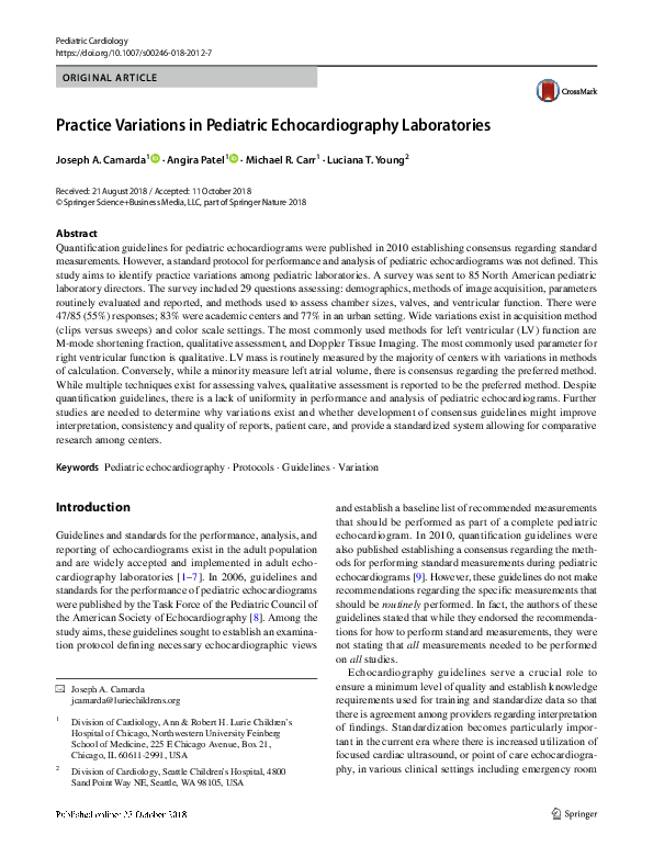 (PDF) Practice Variations in Pediatric Echocardiography Laboratories