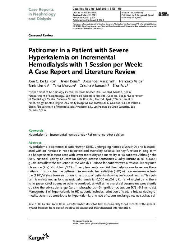 (PDF) Patiromer in Severe Hyperkalemia with iHD