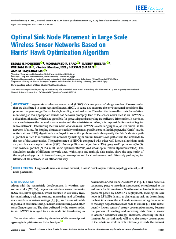 (PDF) Optimal Sink Node Placement in Large Scale Wireless Sensor Networks Based on Harris’ Hawk ...