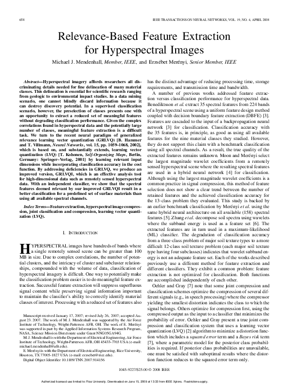(PDF) Relevance-Based Feature Extraction for Hyperspectral Images