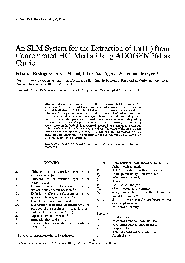 (PDF) An SLM System for the Extraction of In(III) from Concentrated HCl ...