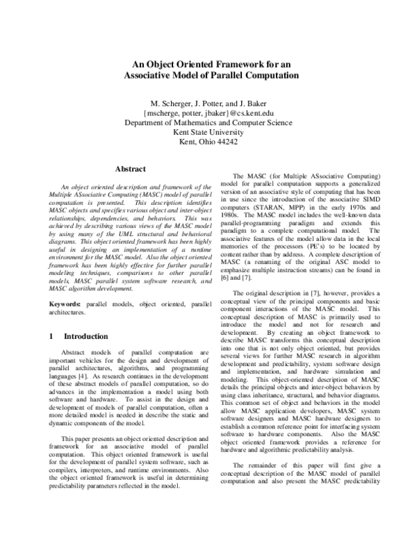 (PDF) Object-Oriented Framework for MASC Parallel Computation