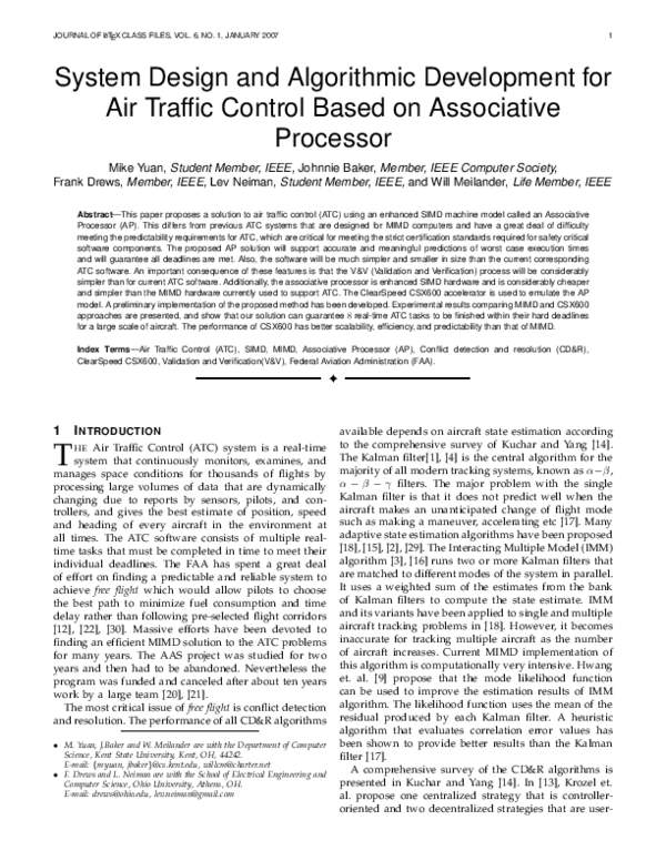 (PDF) System Design and Algorithmic Development for Air Traffic Control Based on Associative ...