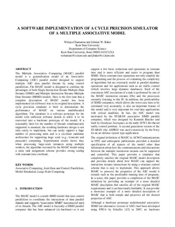Pdf A Software Implementation Of A Cycle Precision Simulator Of A Multiple Associative Model