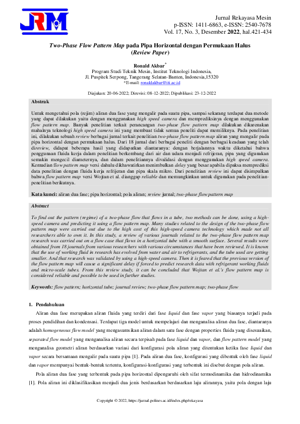 (PDF) Two-Phase Flow Pattern Map pada Pipa Horizontal dengan Permukaan Halus (Review Paper)