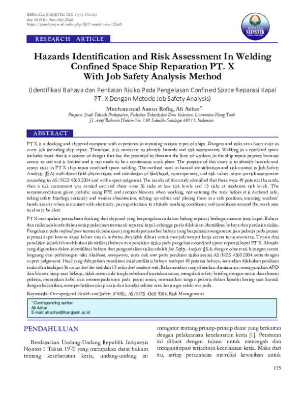 (PDF) Hazards Identification and Risk Assessment In Welding Confined ...