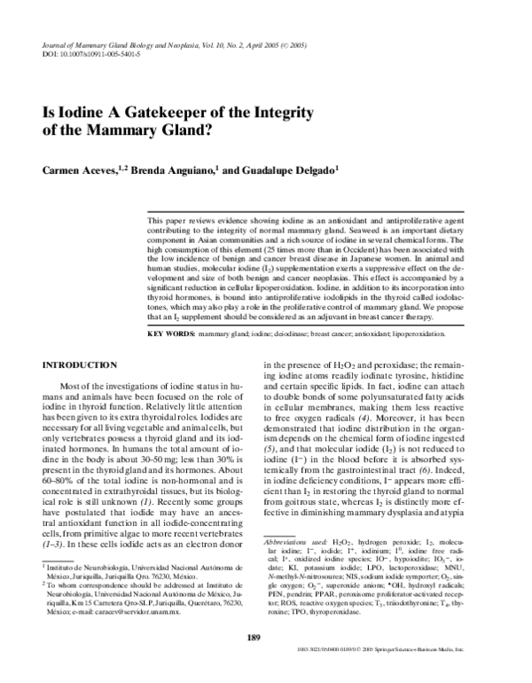 (PDF) Is Iodine A Gatekeeper of the Integrity of the Mammary Gland?
