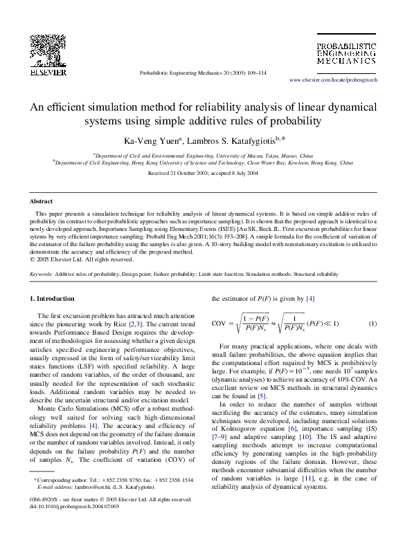 Pdf An Efficient Simulation Method For Reliability Analysis Of Linear Dynamical Systems Using