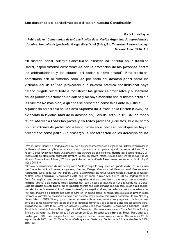 (PDF) Los derechos de las víctimas de delitos en nuestra Constitución