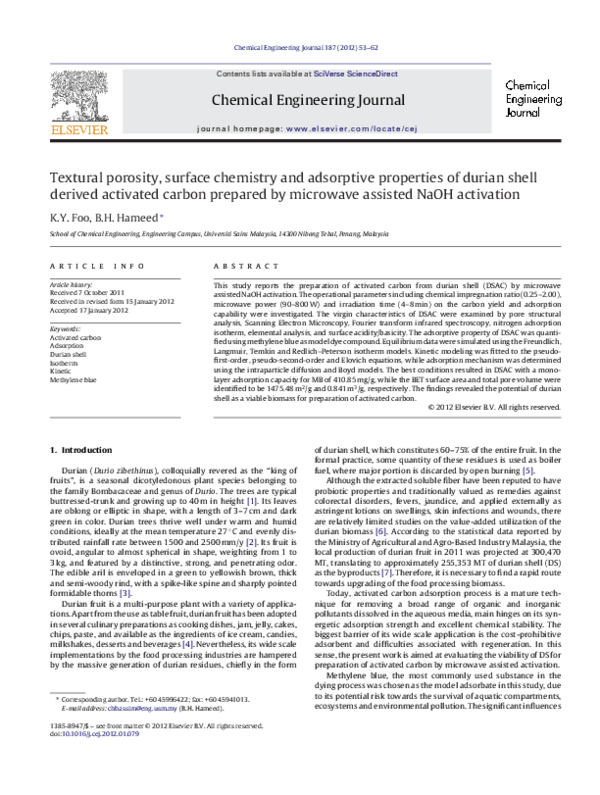 (PDF) Textural porosity, surface chemistry and adsorptive properties of durian shell derived ...