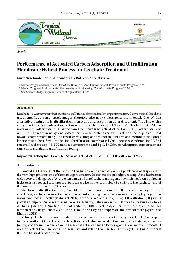 Pdf An Overview Of Landfill Leachate Treatment Via Activated Carbon