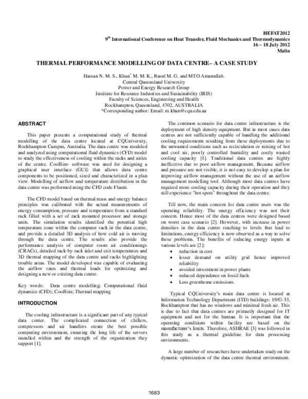 (PDF) Thermal performance modelling of data centre– a case study