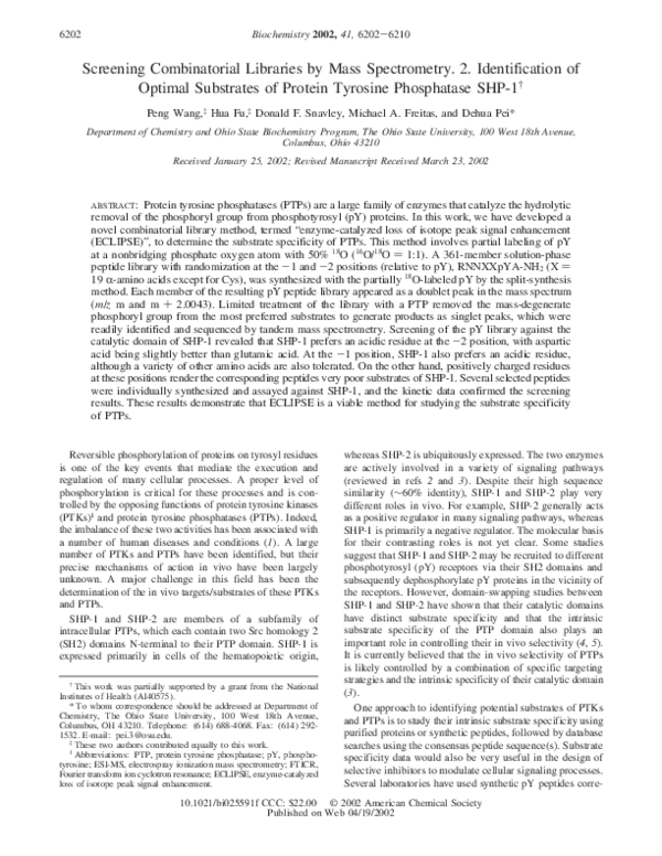 (PDF) Screening Combinatorial Libraries by Mass Spectrometry. 2. Identification of Optimal ...