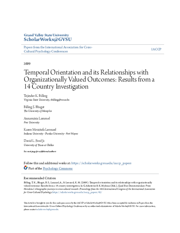 (PDF) Temporal orientation and its relationships with organizationally ...