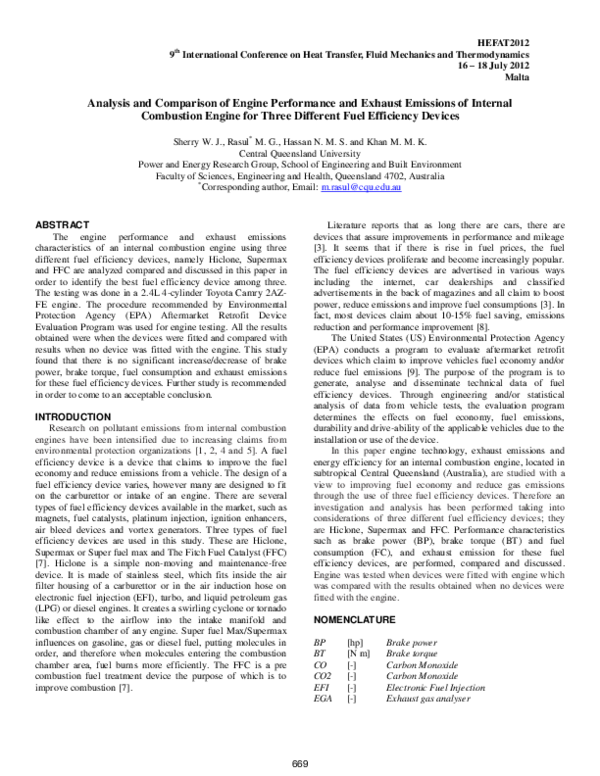 (PDF) Analysis and comparison of engine performance and exhaust ...