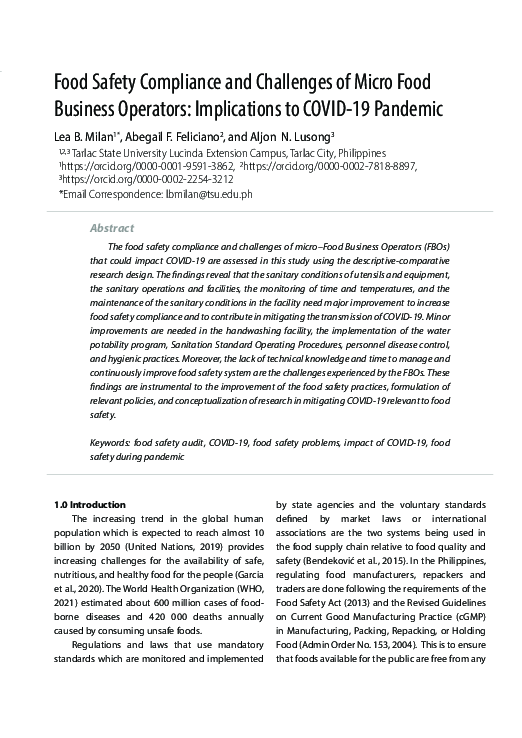 (PDF) Food Safety Compliance and Challenges of Micro Food Business ...