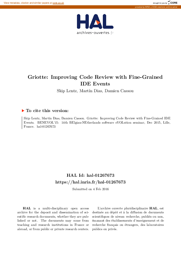(PDF) Griotte: Improving Code Review with Fine-Grained IDE Events