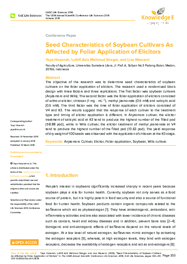 (PDF) Seed Characteristics of Soybean Cultivars As Affected by Foliar Application of Elicitors ...