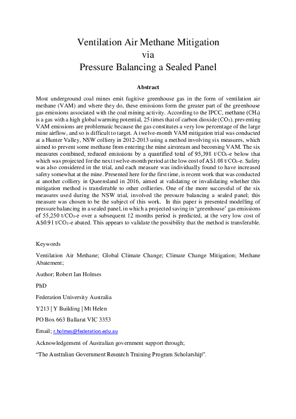 (PDF) Ventilation Air Methane Mitigation via Pressure Balancing a ...
