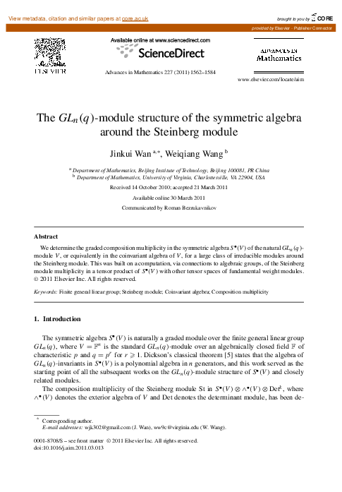 (PDF) The -module structure of the symmetric algebra around the ...