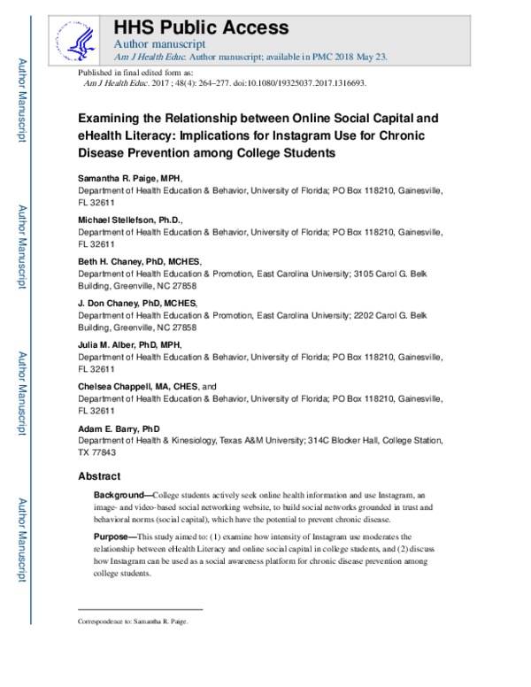 (PDF) Examining the Relationship between Online Social Capital and eHealth Literacy ...