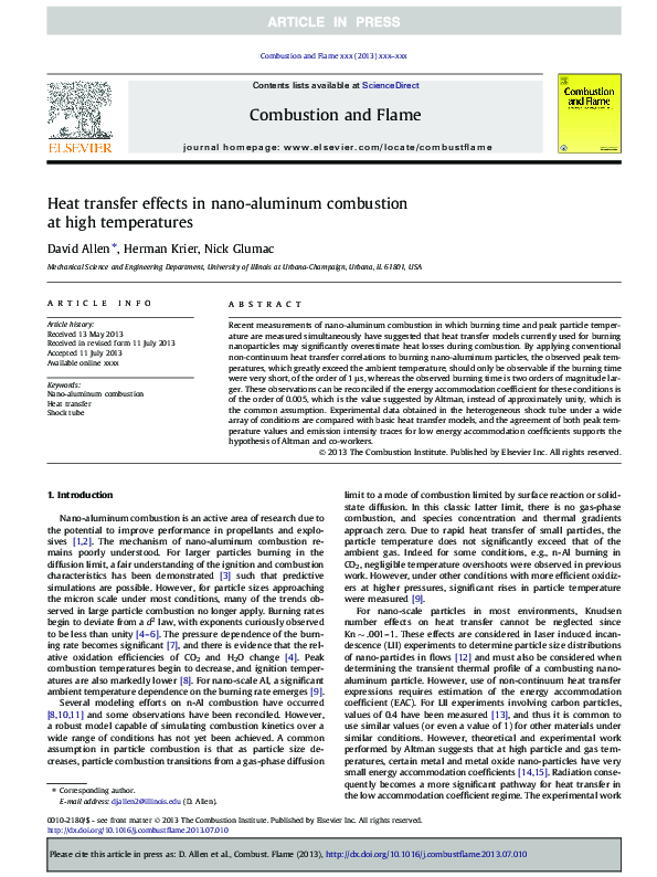 (PDF) Heat transfer effects in nano-aluminum combustion at high ...