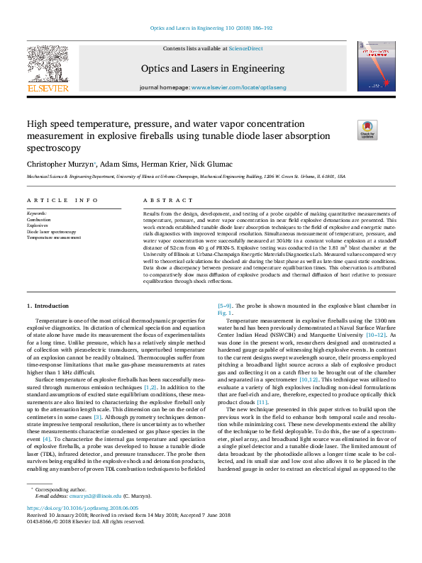 (PDF) High speed temperature, pressure, and water vapor concentration ...