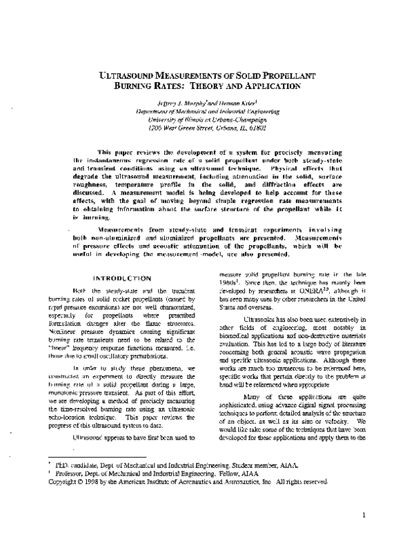 (PDF) Ultrasound measurements of solid propellant burning rates ...