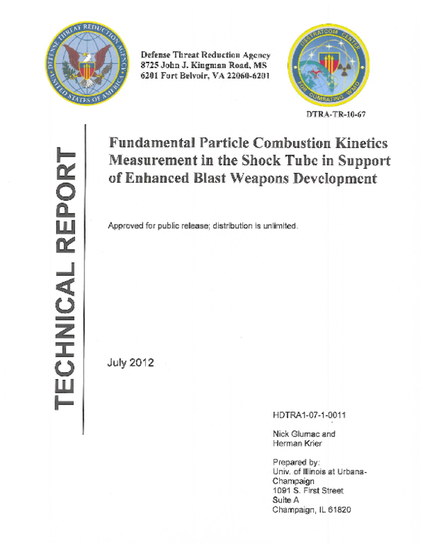 (PDF) Fundamental Particle Combustion Kinetics Measurement in the Shock ...
