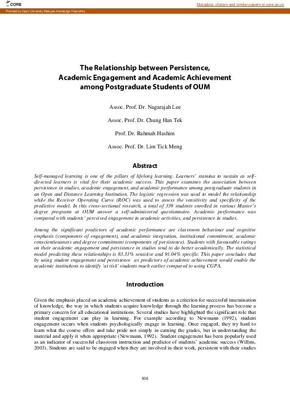 (PDF) The relationship between persistence, academic engagement and ...