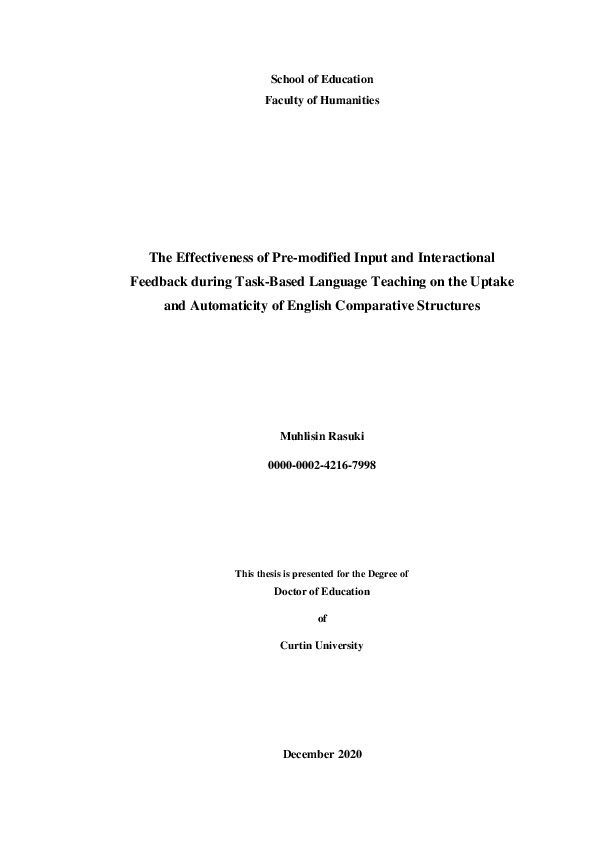 (PDF) The Effectiveness of Pre-modified Input and InteractionalFeedback during Task-Based ...