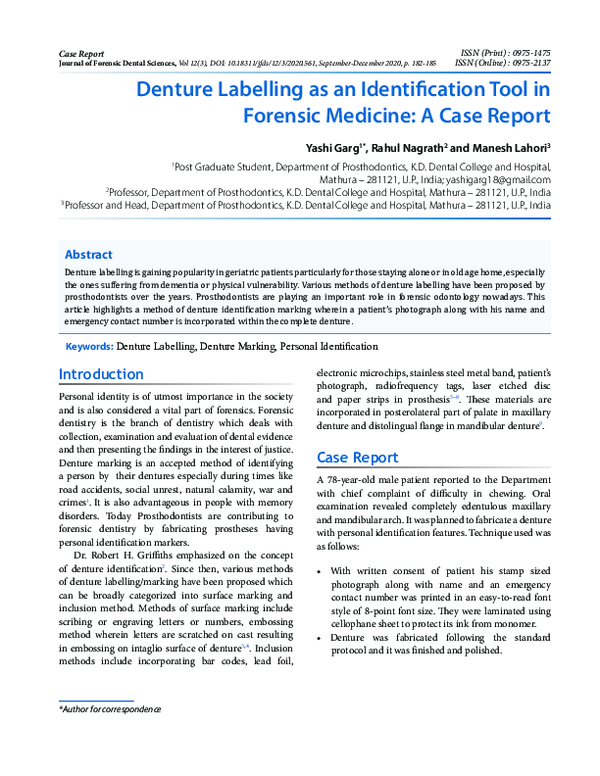 (PDF) Denture Labelling as an Identification Tool in Forensic Medicine ...
