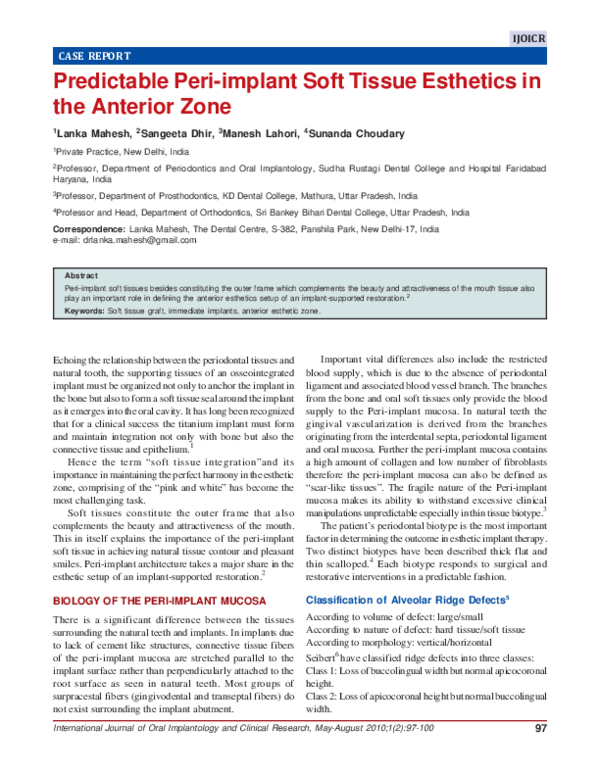 (PDF) Predictable Peri-implant Soft Tissue Esthetics in the Anterior Zone