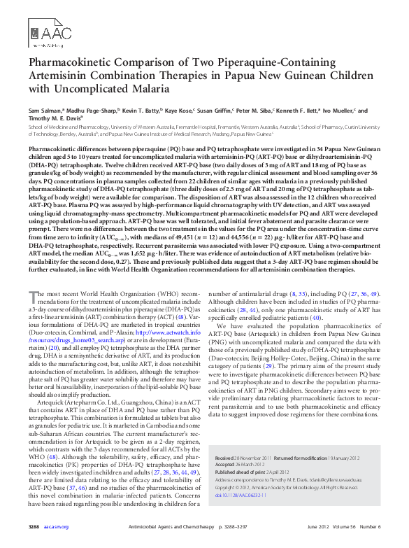 (PDF) Pharmacokinetic Comparison of Two Piperaquine-Containing ...
