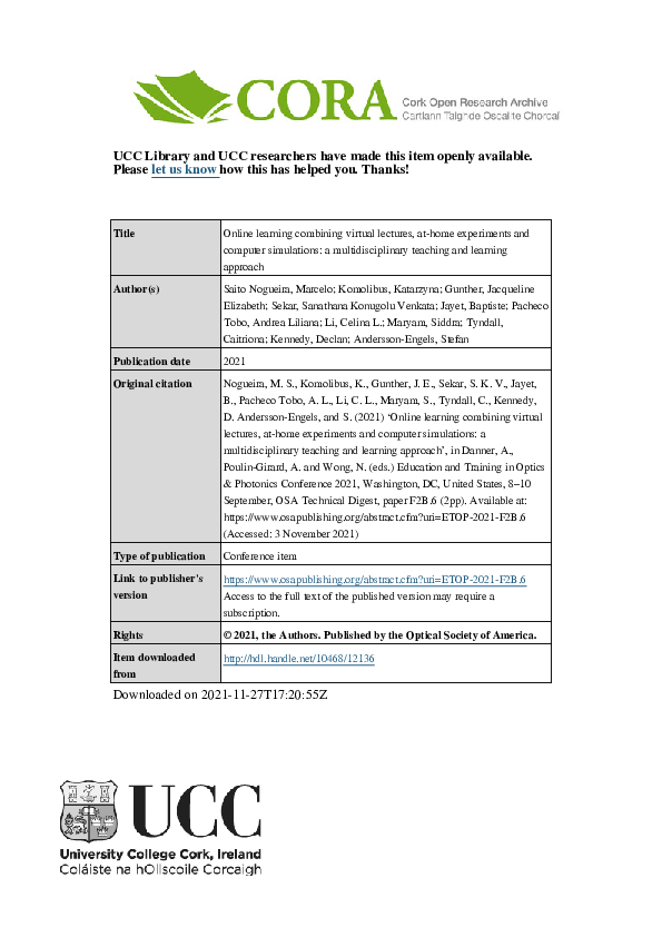 Pdf Online Learning Combining Virtual Lectures At Home Experiments And Computer Simulations
