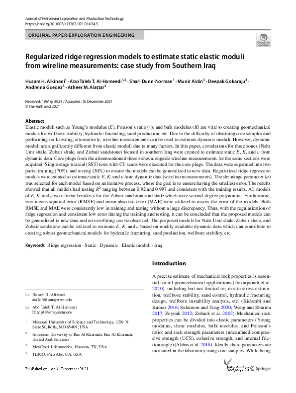 (PDF) Regularized ridge regression models to estimate static elastic moduli from wireline ...