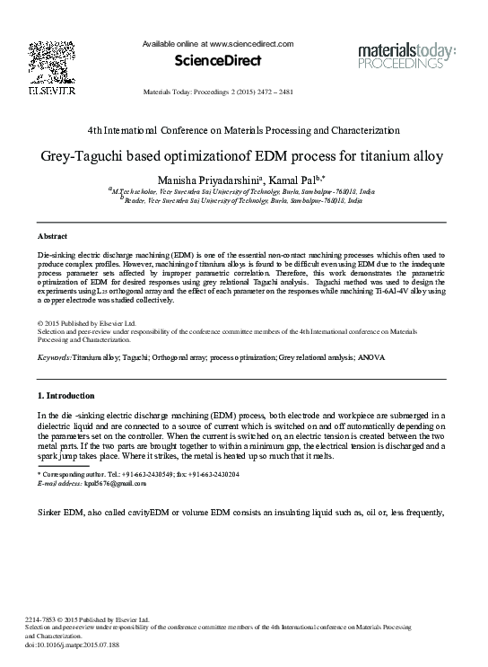 (PDF) Grey-taguchi Based Optimizationof EDM Process for Titanium Alloy