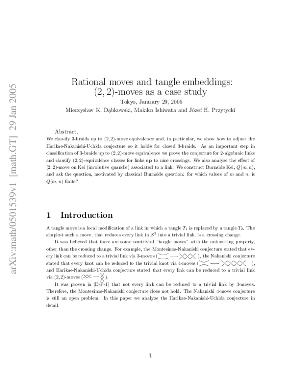 (PDF) Rational moves and tangle embeddings:(2, 2)-moves as a case study