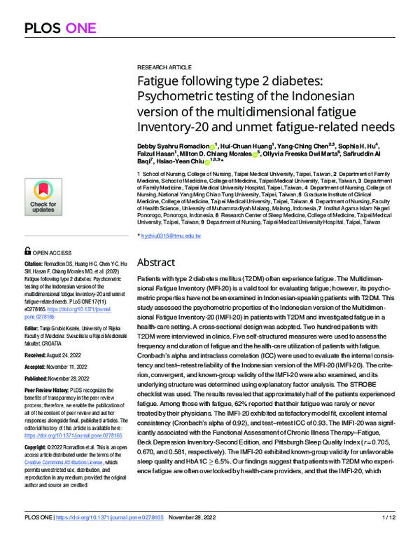 (PDF) Fatigue following type 2 diabetes: Psychometric testing of the ...