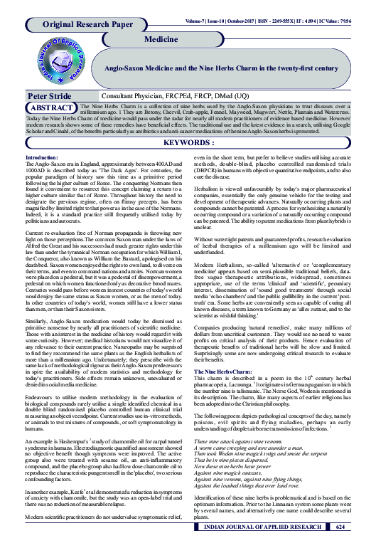 (PDF) Anglo-Saxon Medicine and the Nine Herbs Charm in the twenty-first ...