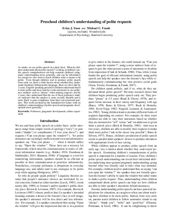 (PDF) Children's understanding of polite requests
