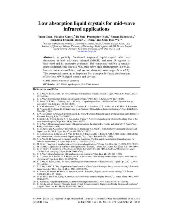 (PDF) Low absorption liquid crystals for mid-wave infrared applications
