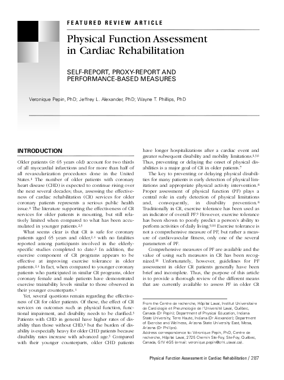 (PDF) Physical Function Assessment in Cardiac Rehabilitation