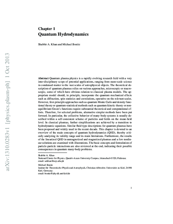 (PDF) Quantum Hydrodynamics | Shabbir Ahmad Khan - Academia.edu
